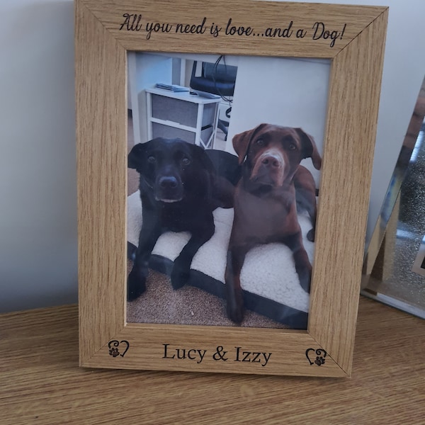 Dog Photo Frame Gift, Personalised Pet Dog Frame With Optional Wooden ...