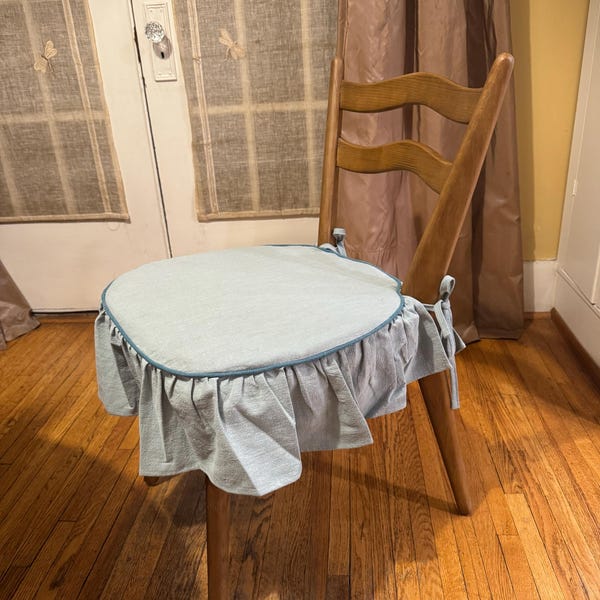 French Ruffled Chair Pads,chairs Slipcovers Rustic Linen Chair Seat ...