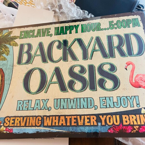 Custom Backyard Oasis Sign, Patio Decor, Outdoor Pool Sign, Tropical ...