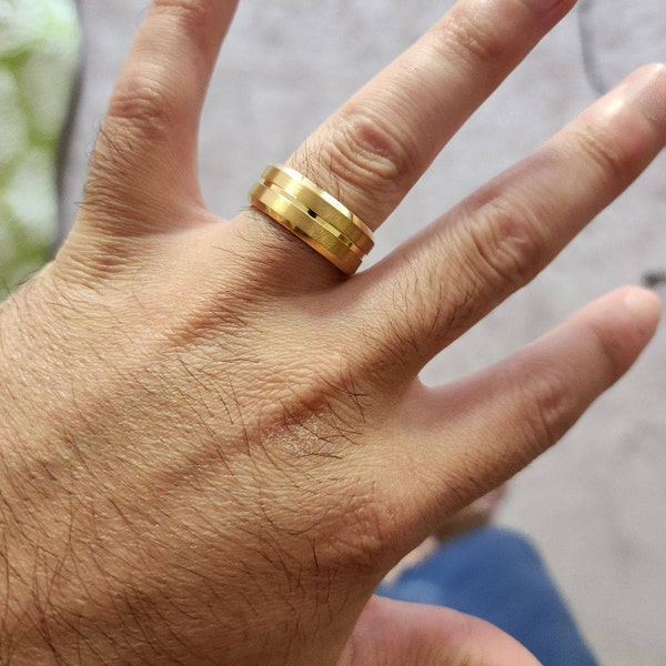 Yellow Gold Tungsten Ring, Mens Wedding Band 8mm - Etsy