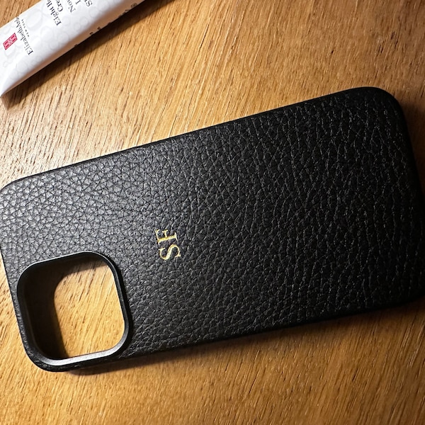 Personalised Black Pebble Leather iPhone Case Full Wrap - iPhone 14 ...