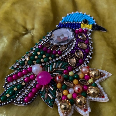 Multicolour Sparrow Beaded Embroidered Patch,handmade Beaded Applique ...