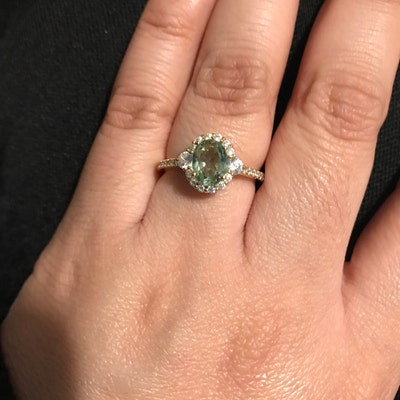 Yellow Gold Oval Green Amethyst Wedding Ring Simulated Diamond ...