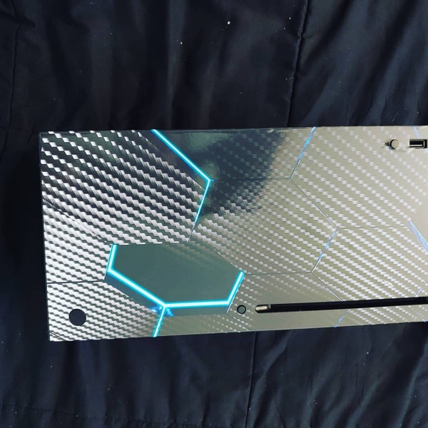 Xbox Series X Skin // Neon Blue Carbon Fiber Hexagon // Best Selling ...