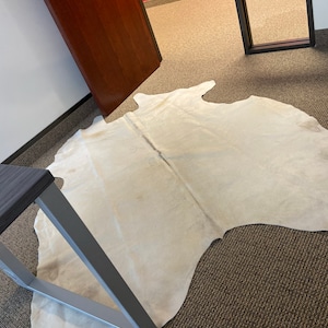 Light Beige WHITE Large New Cowhide Rug Natural Hair on 7X7 Ft Approx ...