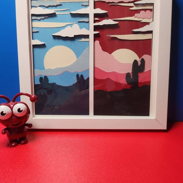3D Desert Day & Night Shadow Box, Sunset and Sunrise Shadow Box SVG, 3D ...