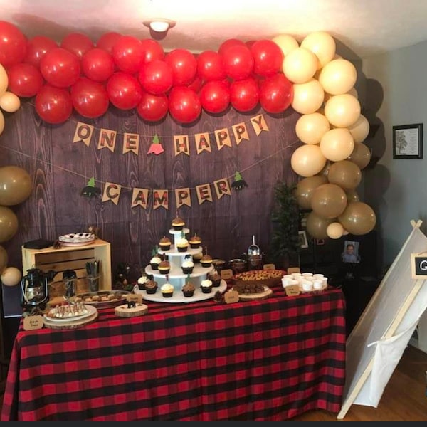 One Happy Camper Banner. Lumberjack Banner. Camping Birthday Banner ...