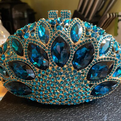 Bridal Wedding Clutch, Turquoise Blue Chunky Crystal Rhinestone Clutch ...