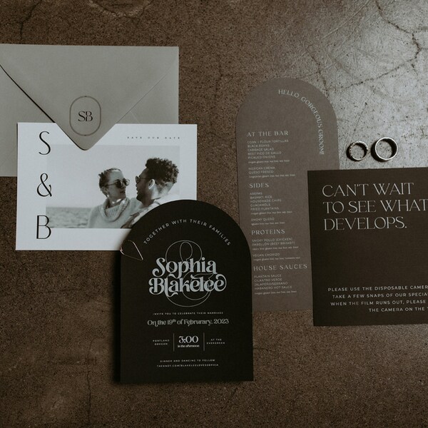 Half Arch Minimal Elegant Solid Color Wedding Menu, Printed, Die Cut ...