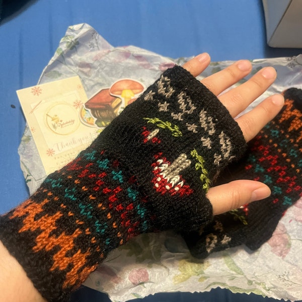 Fair Isle Fox Mitten, Knit Fingerless Gloves, Fair Isle Mittens, Hand ...