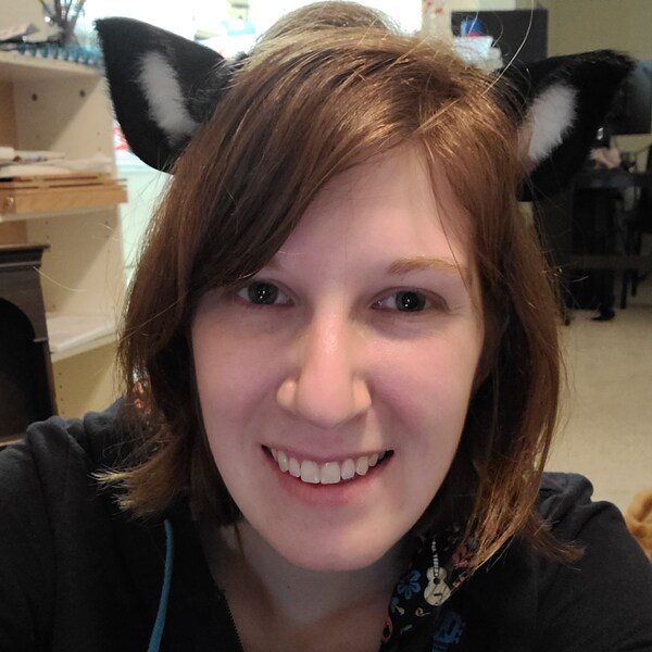 Fluffy Black Wolf Ears Leather/ Realistic Cosplay Kitten Pet Play Furry ...