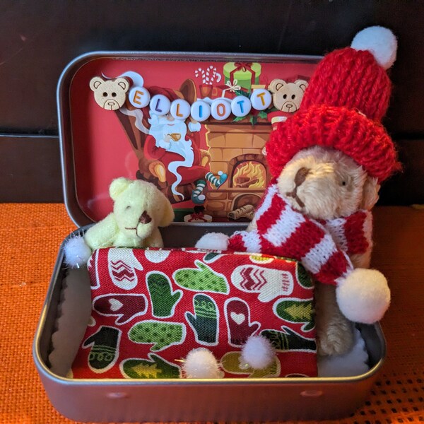 Christmas Teddy in a Pocket Tin,teddy Bear Mini Teddy Personalised ...