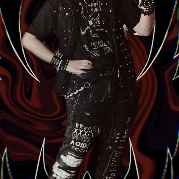 Custom Handmade Punk Rock Goth Emo Metal Cyber Dark Ripped Crazy Weird ...