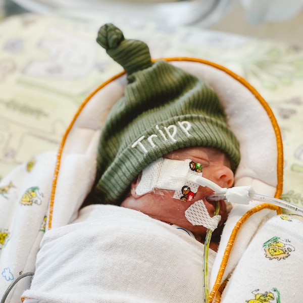 Personalized NICU Micro Preemie Knotted Hats: Preemie Bow | Angel Hat ...