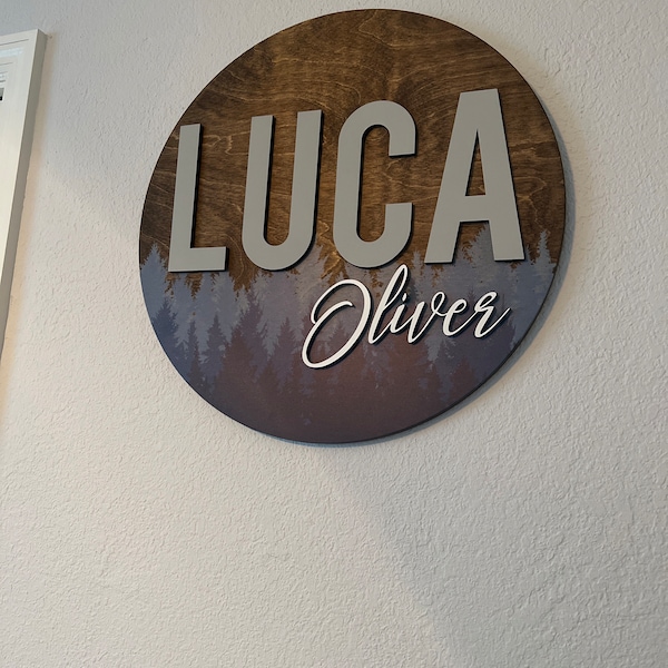 3D Name Sign Pine Tree Mountain Decor, Personalized Wooden Name Sign ...