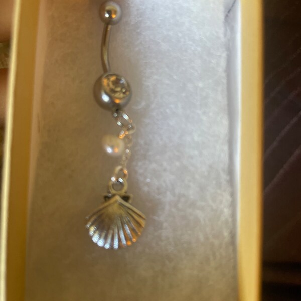 Sea Shell Belly Button Ring With Pearl Dangle You Choose Charm, Dangle ...