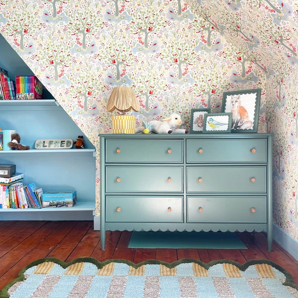 Scallop Blue & Green Tufted Wool Area Rug, Entryway Rug, Carpet for ...