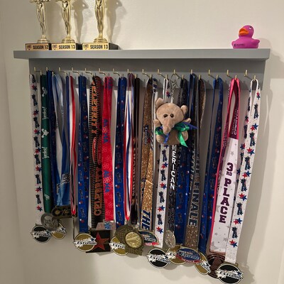 LARGE CUSTOM Medal Wall Holder Wide Top Shelf / Trophy Medal Ribbon ...