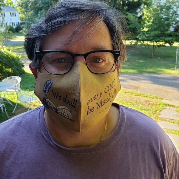Literary Face Mask - Shakespeare - Quill & Book - Dark Tan - 100% ...