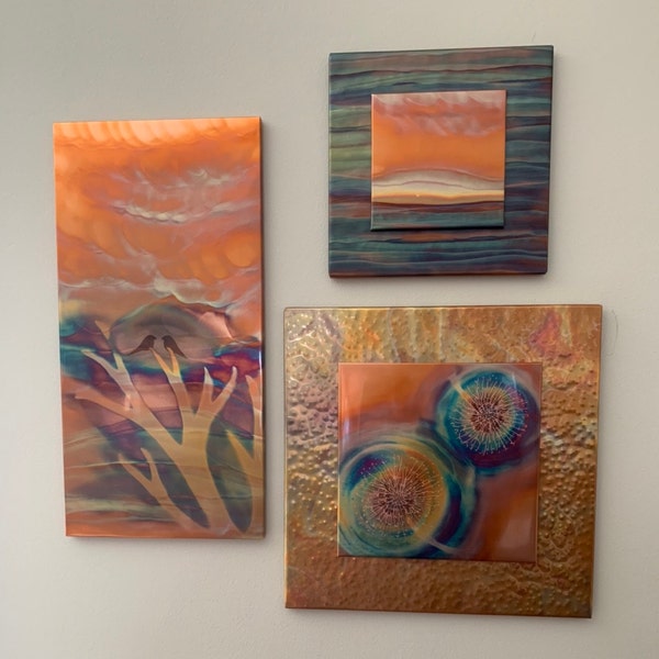 Sunflowers, 7.5 X 15”, Copper Fire Painting - Etsy
