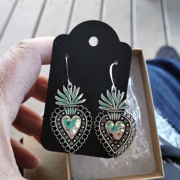 Sacred Heart Earrings, Silver Catholic Religious Jewelry, by Mystic ...
