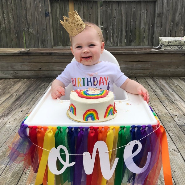 Rainbow High Chair Banner. First Birthday Banner. Smash Cake Photo Prop ...