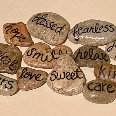 Mini Inspirational Word Stones set of 12, Painted Rock Art, Pocket ...