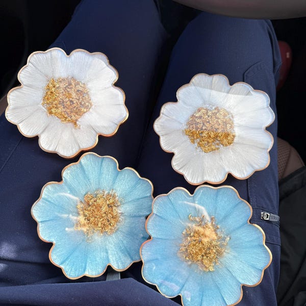 Fall Collection Gold Accented Flower Handmade Resin Coasters - Etsy