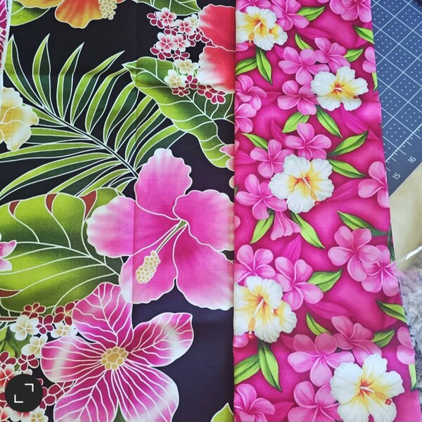Fabric, Aloha Island Floral in Deep Pink, Tropical Hawaiian, by the ...