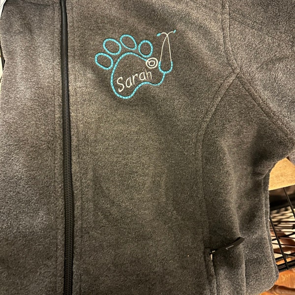 Personalized Name Vet Fleece Jacket With Paw, Monogram Veterinarian ...