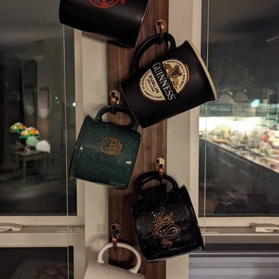 Vertical 10 or 12 Hook Mug Rack, Coffee Bar Ideas, Vertical Mug Rack ...