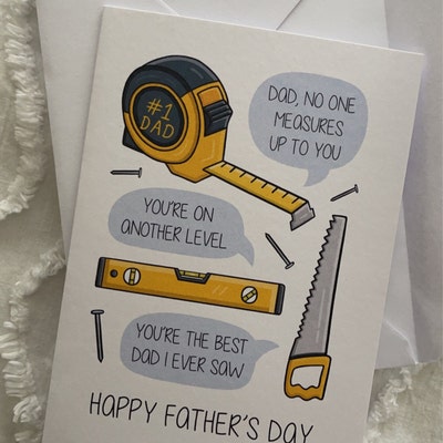 Happy Fathers Day Card Dad Card Tools DIY Saw Tape Measure Spirit Level ...