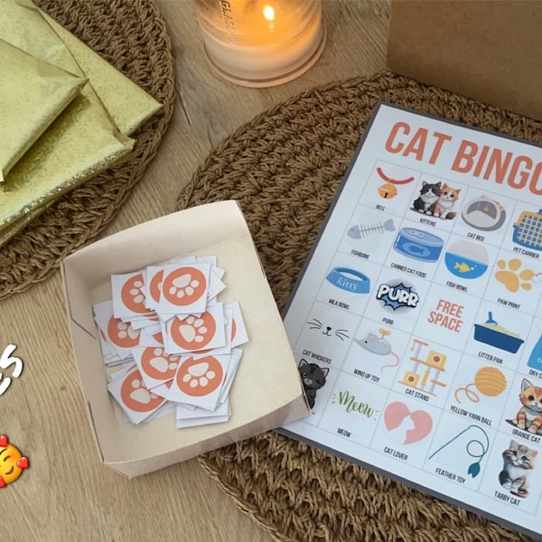 Cat Bingo, 30 Printable Cat Bingo Cards, Cat Birthday Party Game, Cat ...