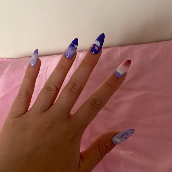 Gengar/handmade Press on Nails/kawaii Cute Nails/pure Hand-painted Nail ...