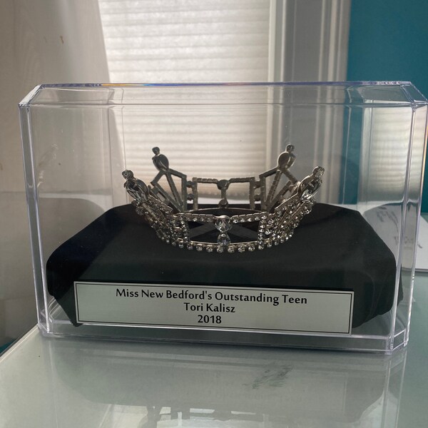 8x6x5" Round Crown Tiara Display Case With Velvet Cushion for Pageant ...