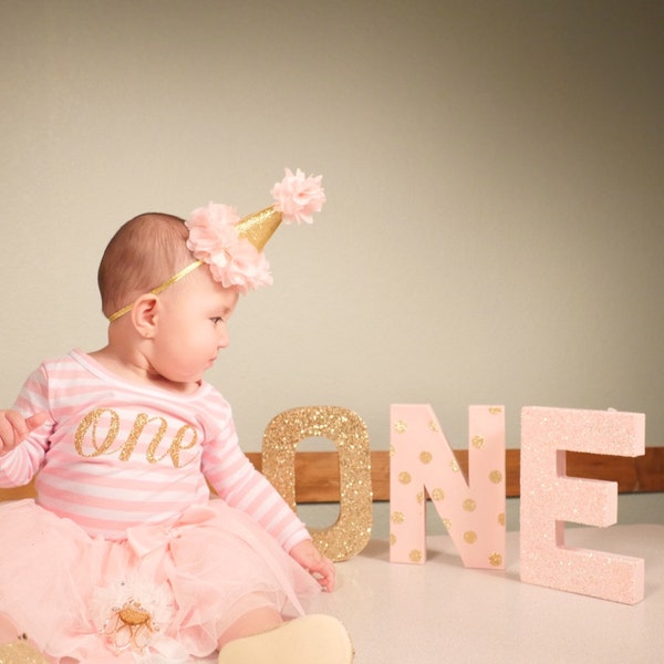 Pink and Gold Glitter Stand up "one" Letter Sign-first Birthday-photo ...