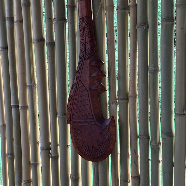 Hawaiian Hand Made Wall Decor Plaques Solid Wood Polynesian Fish Hook ...