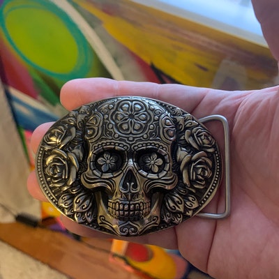Santa Muerte German Silver Belt Buckle, Skull El Día De Muertos, the ...