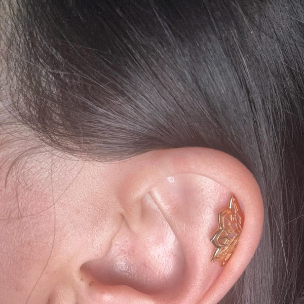 Top Helix Chain Piercing • Hanging Pendulum Helix Earring • Crescent ...