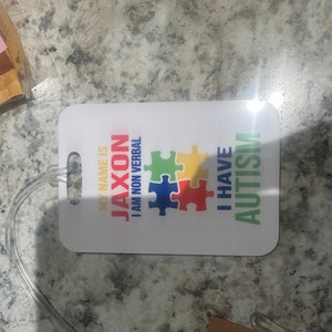 Autism Bag Tag, Autism Alert Tag, Personalized Bag Tag, Autism Hang Tag ...