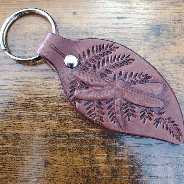 Leaf Leather Key Ring Key Fob, Tooled Leaf Design Key Chain, Leather ...