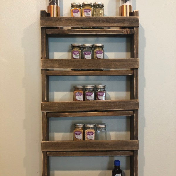 5 Shelf Spice Rack Farmhouse Spice Rack Wall Mount Spice Rack Wood ...