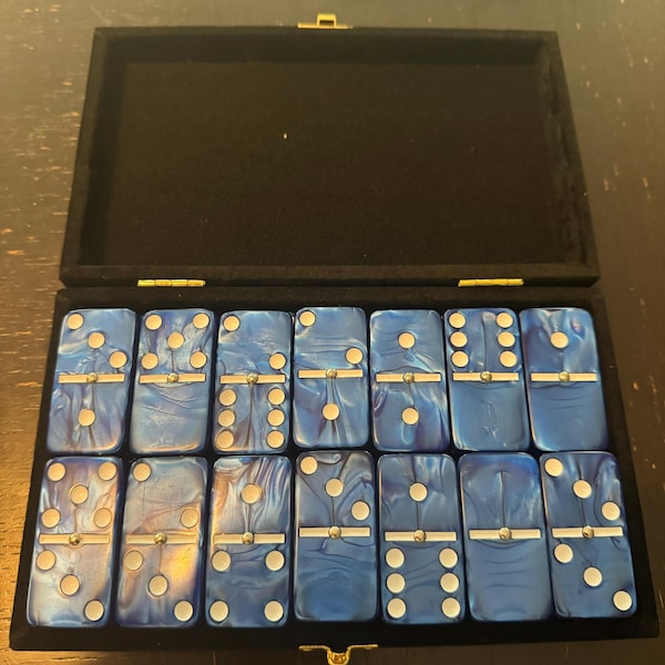 Candy Paint Marble Finish Double 6 Blue & White Spinner Domino Set ...