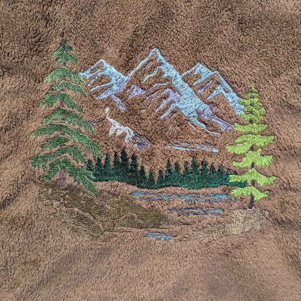 Forest Pine Trees and Mountains Lake Embroidery Design. Machine ...