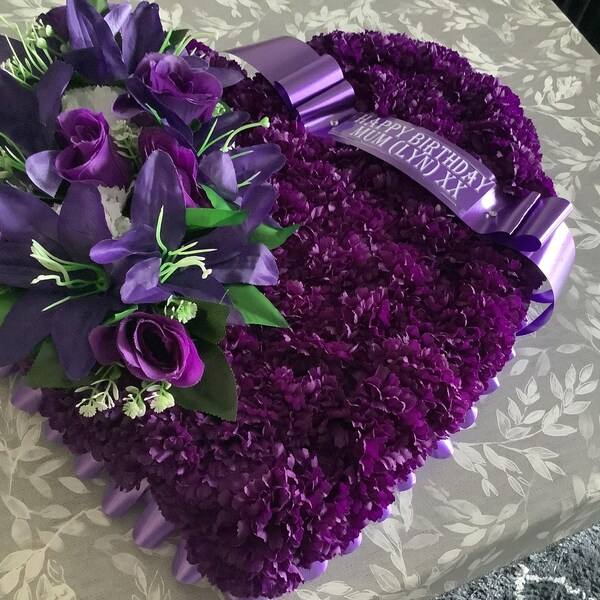 PURPLE and or WHITE Heart Funeral Memorial Tribute Artificial Flowers ...