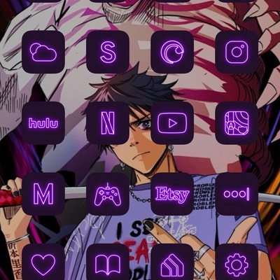 Purple Neon App Icons, Neon Aesthetic Ios 14 Icons, iPhone Icon Pack ...