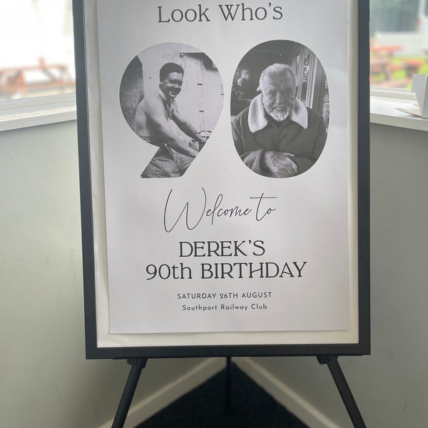 90th Birthday Welcome Sign, 90th Welcome Sign With Photo, Look Who's 90 ...