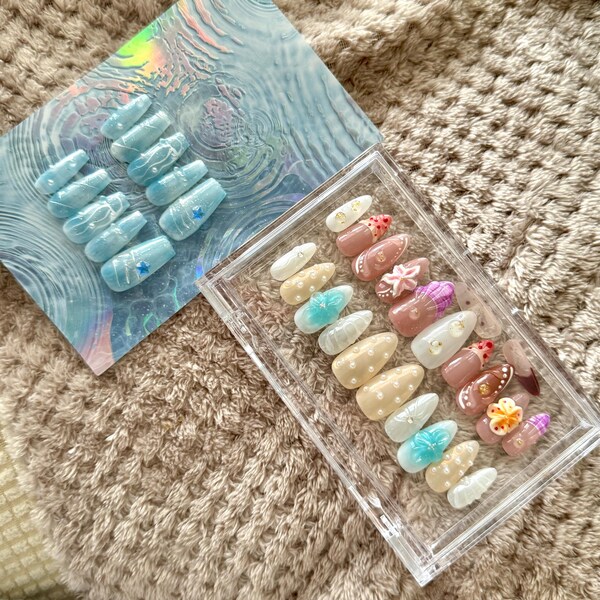 Dreamy 3D Shell Press on Nails Long Almond Nails/french Shell Nails/3d ...