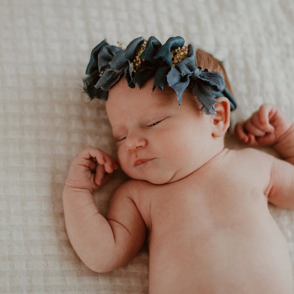 Marlowe Simple Silk Bow Newborn Tieback in Sage Navy Ivory Blush - Etsy