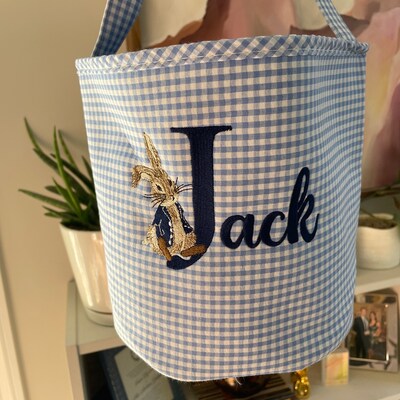 Personalized Embroidery Peter Rabbit Easter Basket Seersucker Storage ...